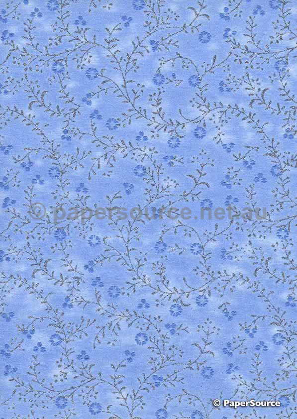 Specialty Paper | Chiffon Marguerite Blue with Silver Glitter Print ...