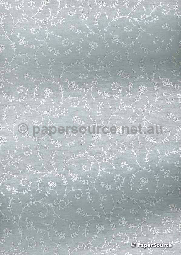 Specialty Paper | Chiffon Amore White with Silver Glitter Print ...
