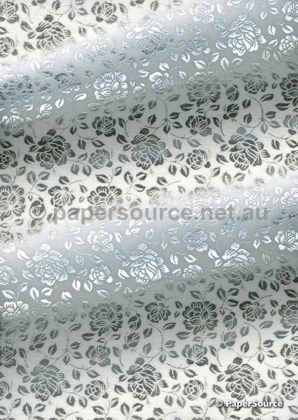 Specialty Paper | Chiffon English Rose White with Silver Foiled Print ...