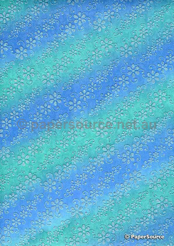 Specialty Paper | Chiffon Ornate Blue and Green Variegated with Silver ...